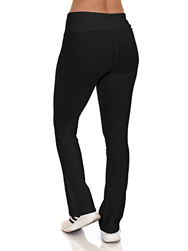 Simply Ravishing Cotton Fold Over Bootcut Yoga Pants (Size: XS-5X), Medium, Black