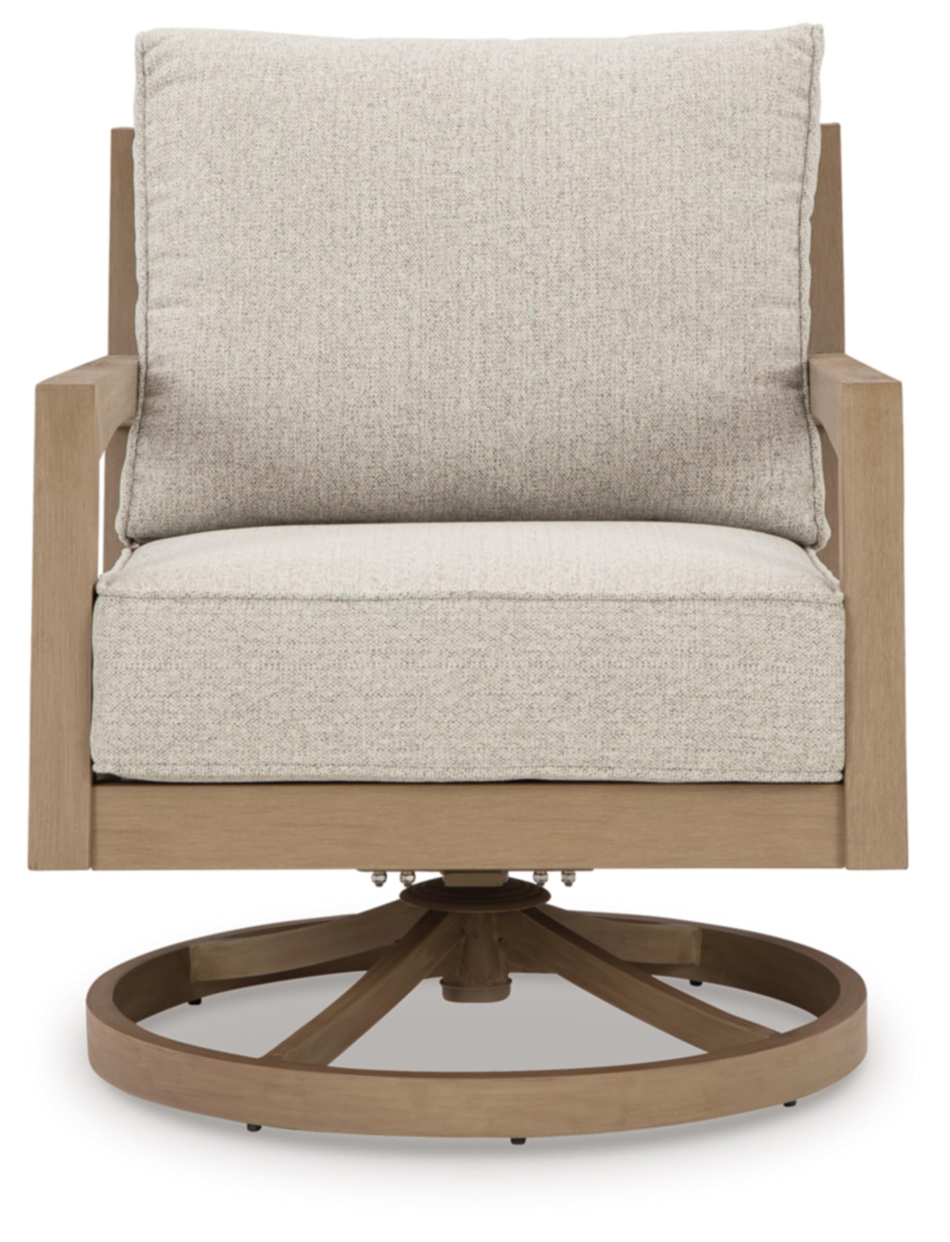 Signature Design by Ashley Hallow Creek Cottage Weather Resistant Outdoor Swivel Lounge with Cushion, Light Brown & Beige