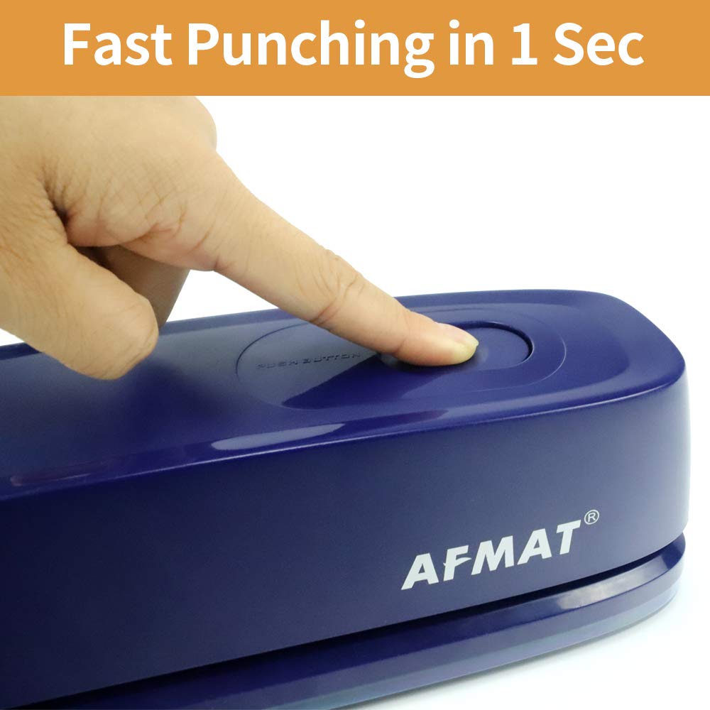 Electric 3 Hole Punch, AFMAT 3 Hole Punch Heavy Duty, 20-Sheet Punch Capacity, AC or Battery Operated Paper Puncher, Effortless Punching, Long Lasting Paper Punch for Office School Studio, Blue
