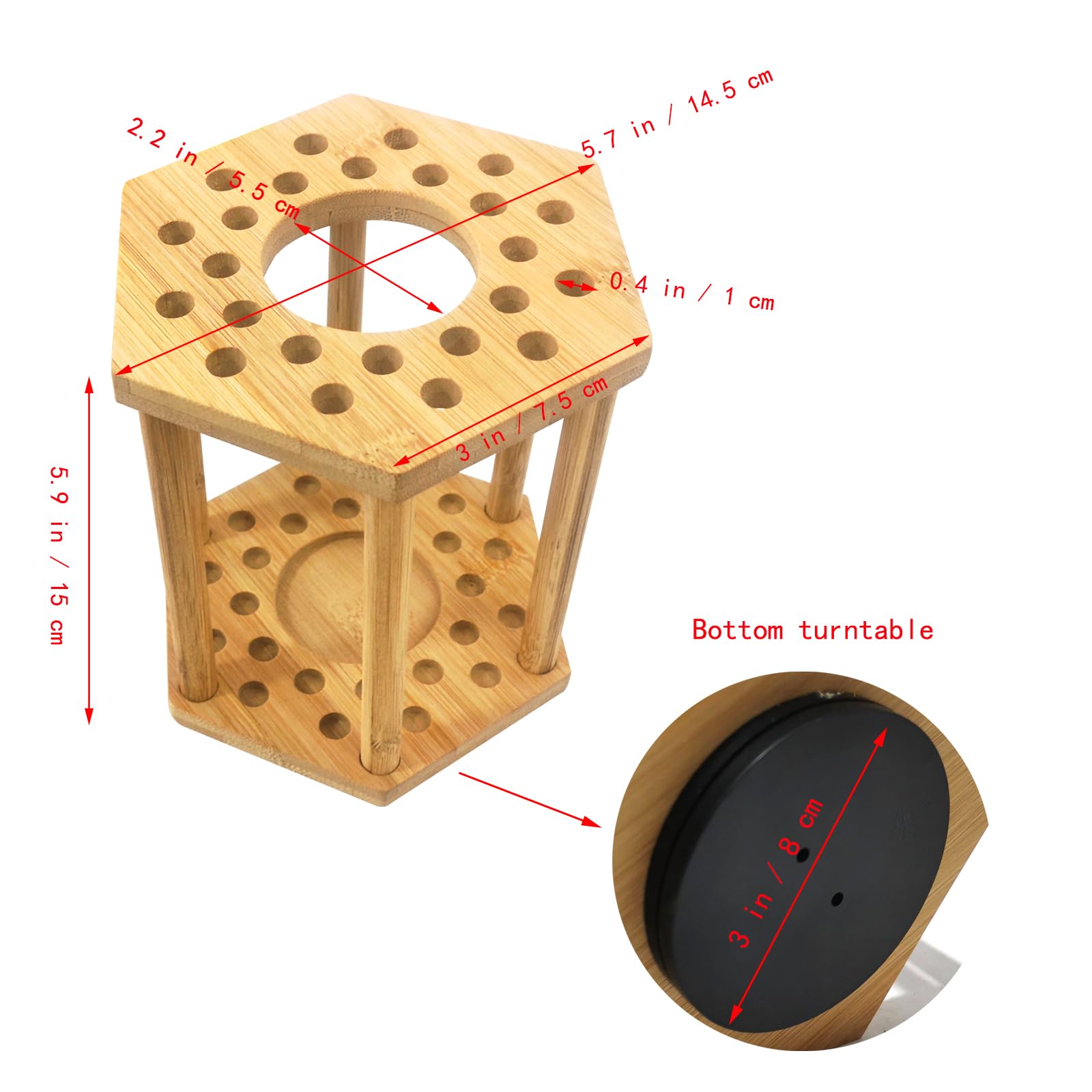 LITAITAI Rotating Paint Brush Holder 25 Holes Bamboo Display Drying Stand Artist Paint Brush Organizer Watercolor Brush Stand Rack Paint Brush Storage Art Supply Organizer(1pcs)