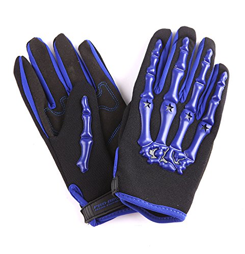 WOW Youth Motorcycle Full Face Helmet Street Bike BMX MX Kids Shark Blue + MX Skeleton Glove Bundle