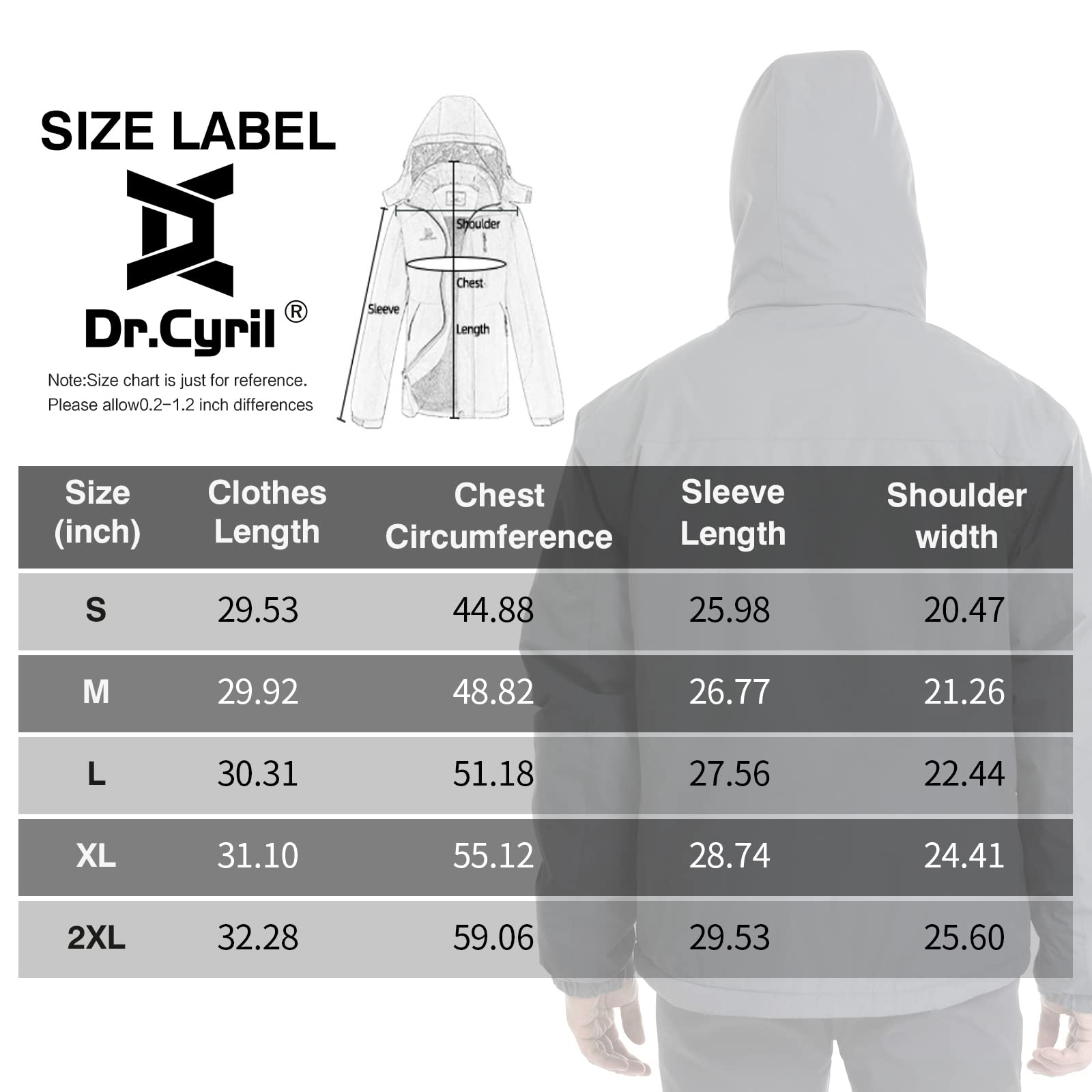 Dr.Cyril Men's Ski Jacket Waterproof Warm Winter Coat Detachable Hood Mountain Windproof Rain Jacket (2XL,Dark Grey)