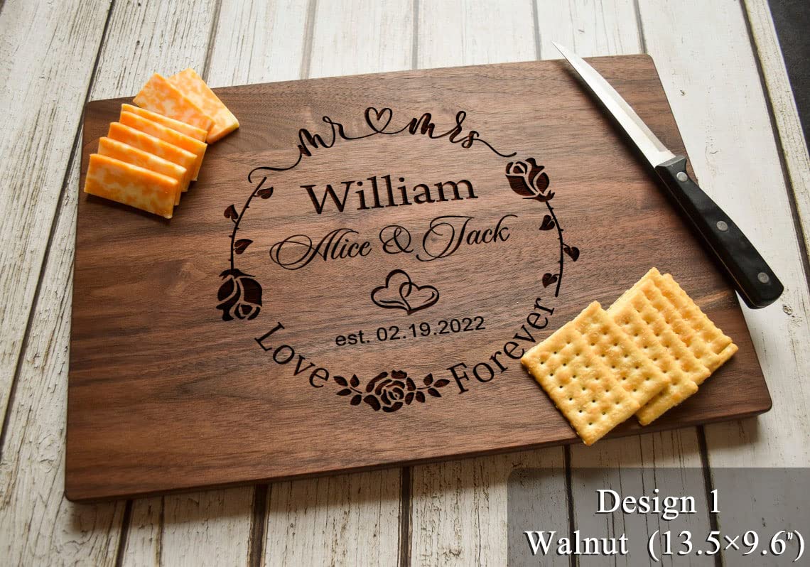 Gifts for Wedding, Personalized Cutting Boards for Couples, Anniversary, Valentines Day, Housewarming Gift - Handmade Customizable Wooden Kitchen Decoration, Gift for New Homeowners - Size 13.5×9.5"
