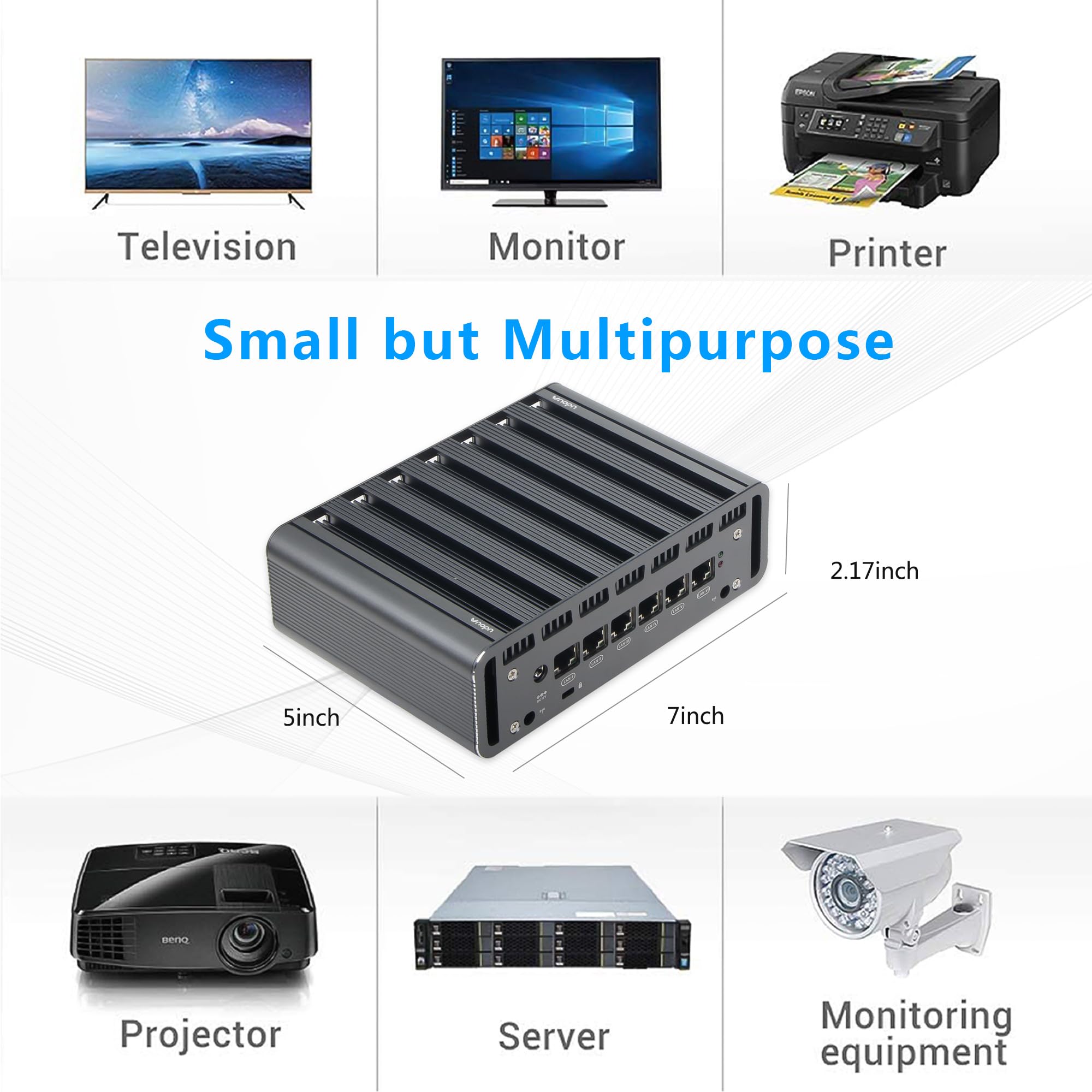 VNOPN Micro Firewall Appliance 6 LAN Intel Core i3 6006U 8GB DDR4 128GB SSD, 6 Intel i211 NIC Gigabit Ports Industrial Fanless Mini PC, Network Soft Router Mini Computer, Support AES NI/WiFi