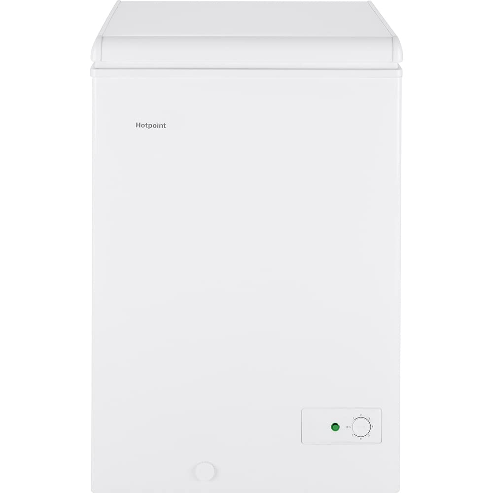 Hotpoint Chest Freezer | 3.6 Cubic Ft. | Complete With Quick Defrost Drain, Freezer Organizer Basket & Adjustable Thermostat | Upright Freezer for the Kitchen, Garage, or Basement | White