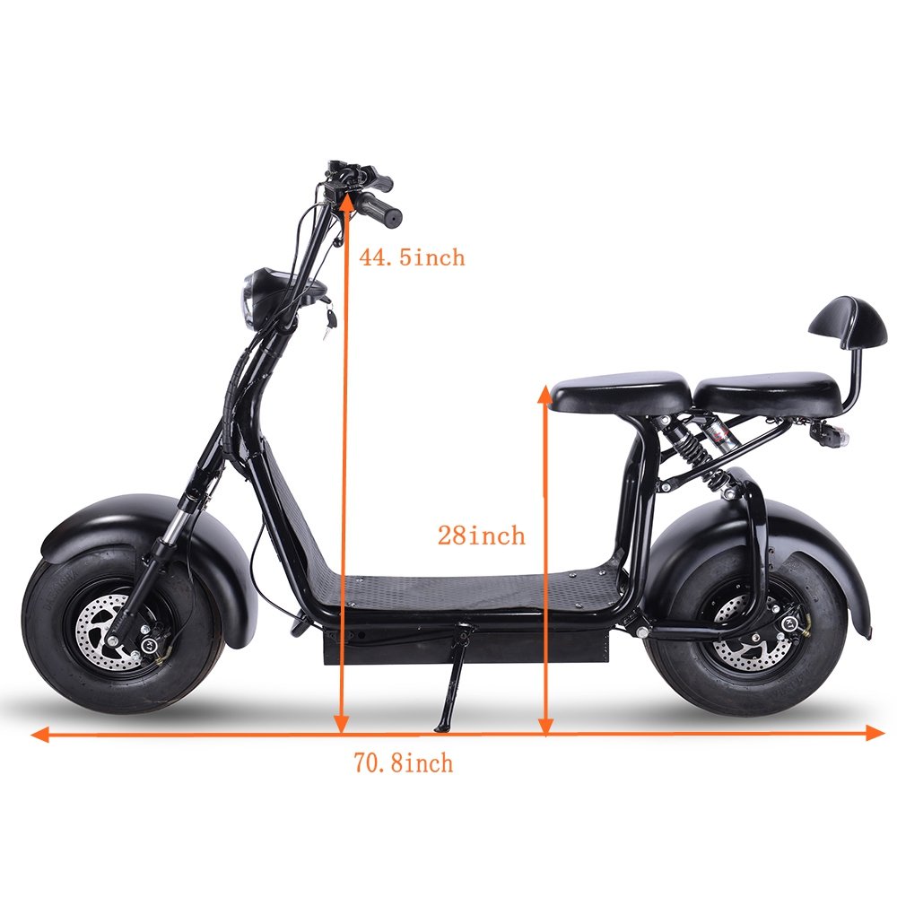 Electric 60V 1000W Fat Tire Scooters,Adult Citycoco with 2 Seat Power Scooter WERCS Battery Certificate,Key Start and Power Display (Cool Black)