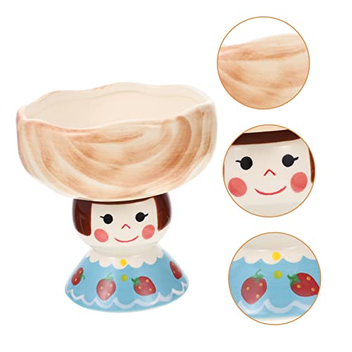Mikinona Ceramic Doll Tray Ceramic Salad Bowl Oval Tray Extra Large Salad Bowl Trifle Bowl Small Bowls for Ice Cream Cartoon Fruit Plate Food Serving Bowl Footed Dessert Bowls Dessert Cup