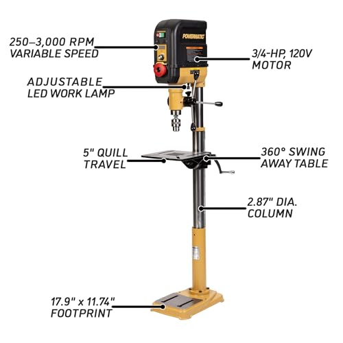 Powermatic 15-Inch Variable-Speed Floor Drill Press, 3/4 HP, 115V 1Ph (Model PM2815FS)