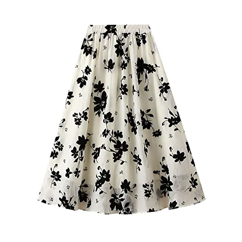 Gown Women Elegant Lace Skirt Medium and Long Tulle High Elastic Waist A Line Maple Leaf Print Beach Club Beige