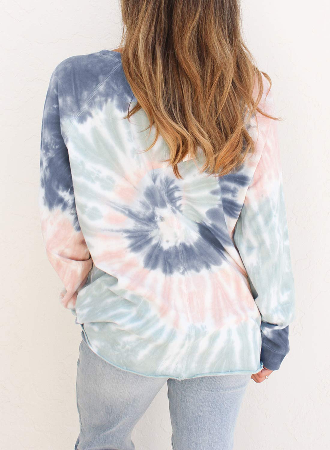 FARYSAYS Women's Casual Color Block Tie Dye Crewneck Long Sleeve Loose Pullover Sweatshirt Tops Multicolored X-Large