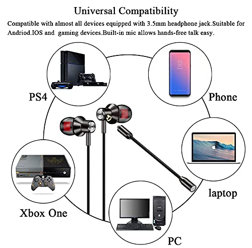 Gaming Earbuds Wired with Dual Microphone, with Noise Cancellation, 3.5MM in-Ear Headset Stereo Headphone with Detachable Dual Microphone for Mobile Gaming, Xbox One, PS4, PC (Black)