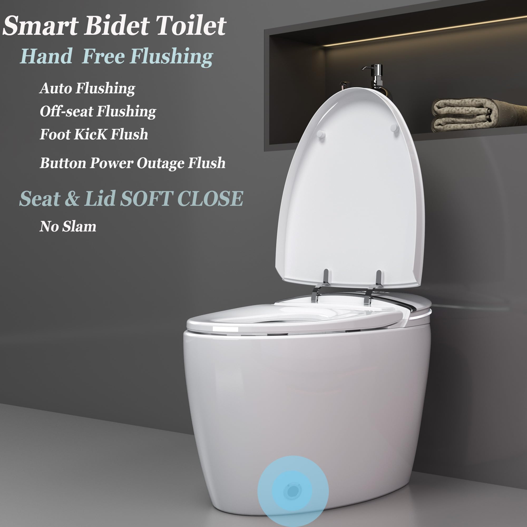 Kogven Smart Bidet Toilet with Adjustable Heated Seat, Modern One-piece Bidet Toilet with Auto Flush, Foot Sensor, LED Night Light, Soft Close Lid, No Buttocks Washing Function