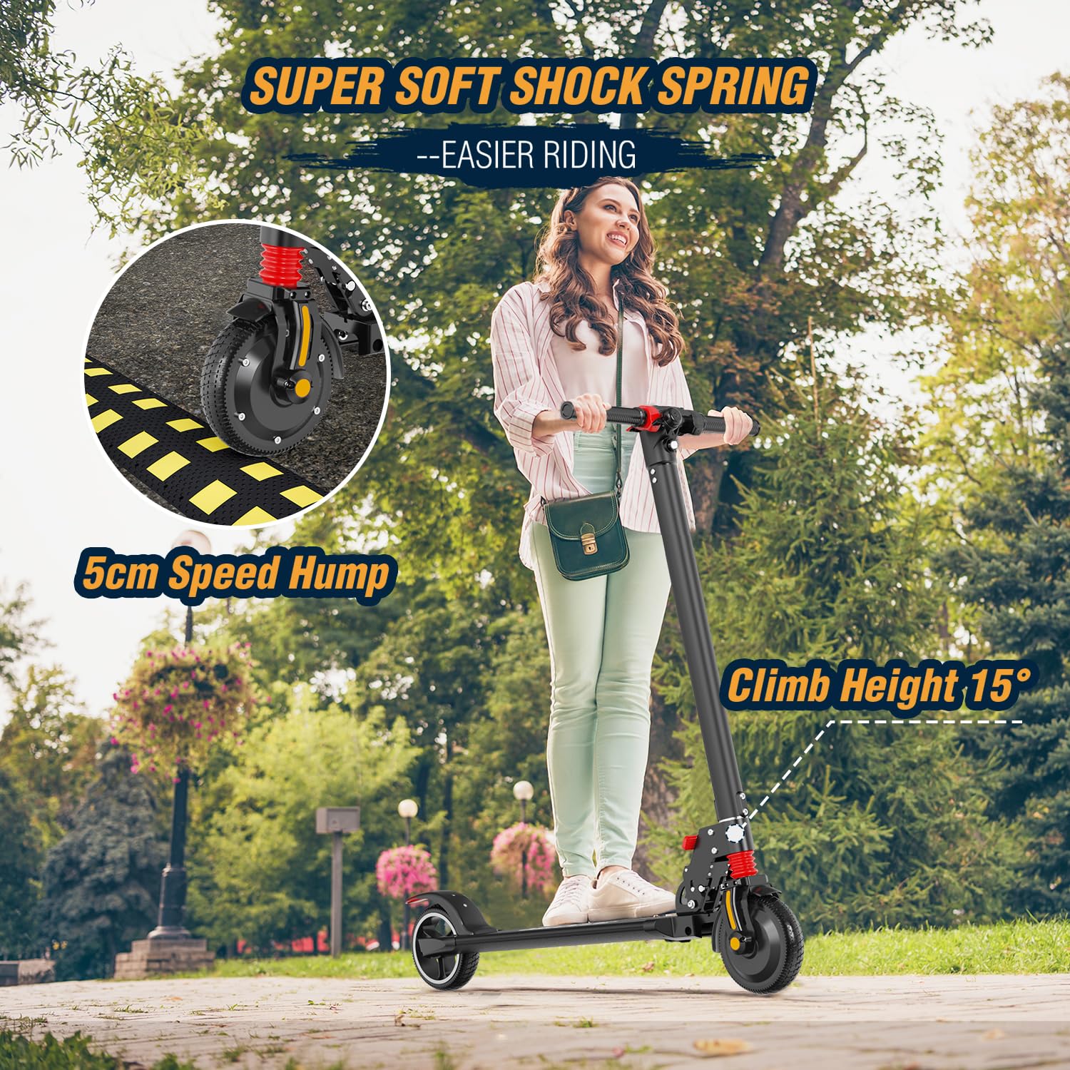 Electric Kick Scooter, Max 15MPH Power by 250W Motor,12/15Miles Range, Commuting E-Scooter, 6.5" Solid Tire,Foldable Scooter for Adults & Teens,Smart APP