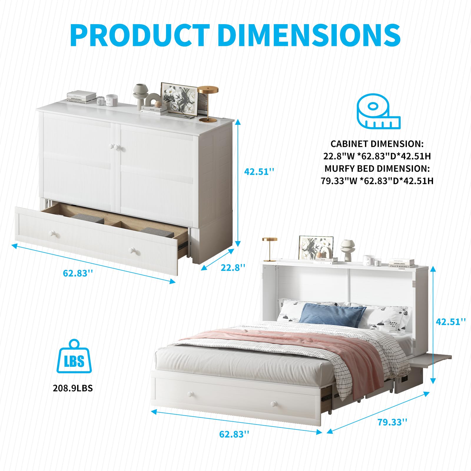 Mjkone Murphy Bed Chest (White)