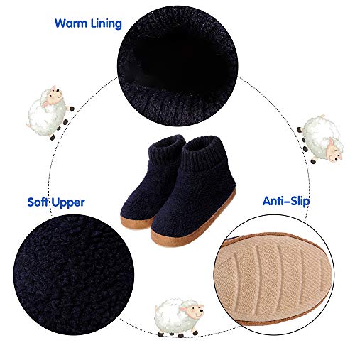 shoeslocker Boy Slippers Comfortable House Slippers Little Kids Big Kids Boys House Slipper Booties Dark Blue Size 2