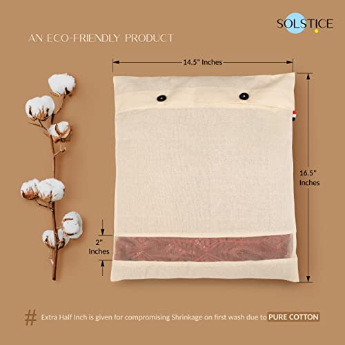 SOLSTICE Reusable Cotton Saree Covers (Set of 24) of 16 x 14 (inches) for Clothes Storage bag, Travelling, Wardrobe Organizer with Mesh/Window. (24)