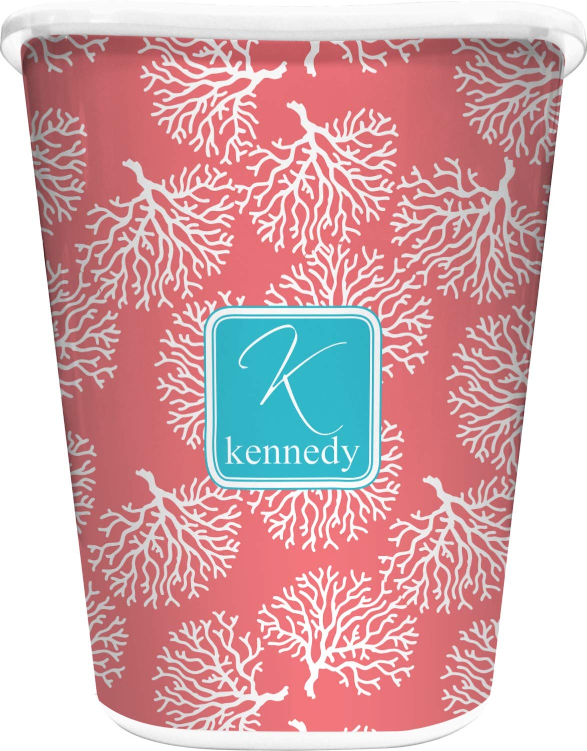 RNK Shops Personalized Coral & Teal Waste Basket - Double Sided (White)