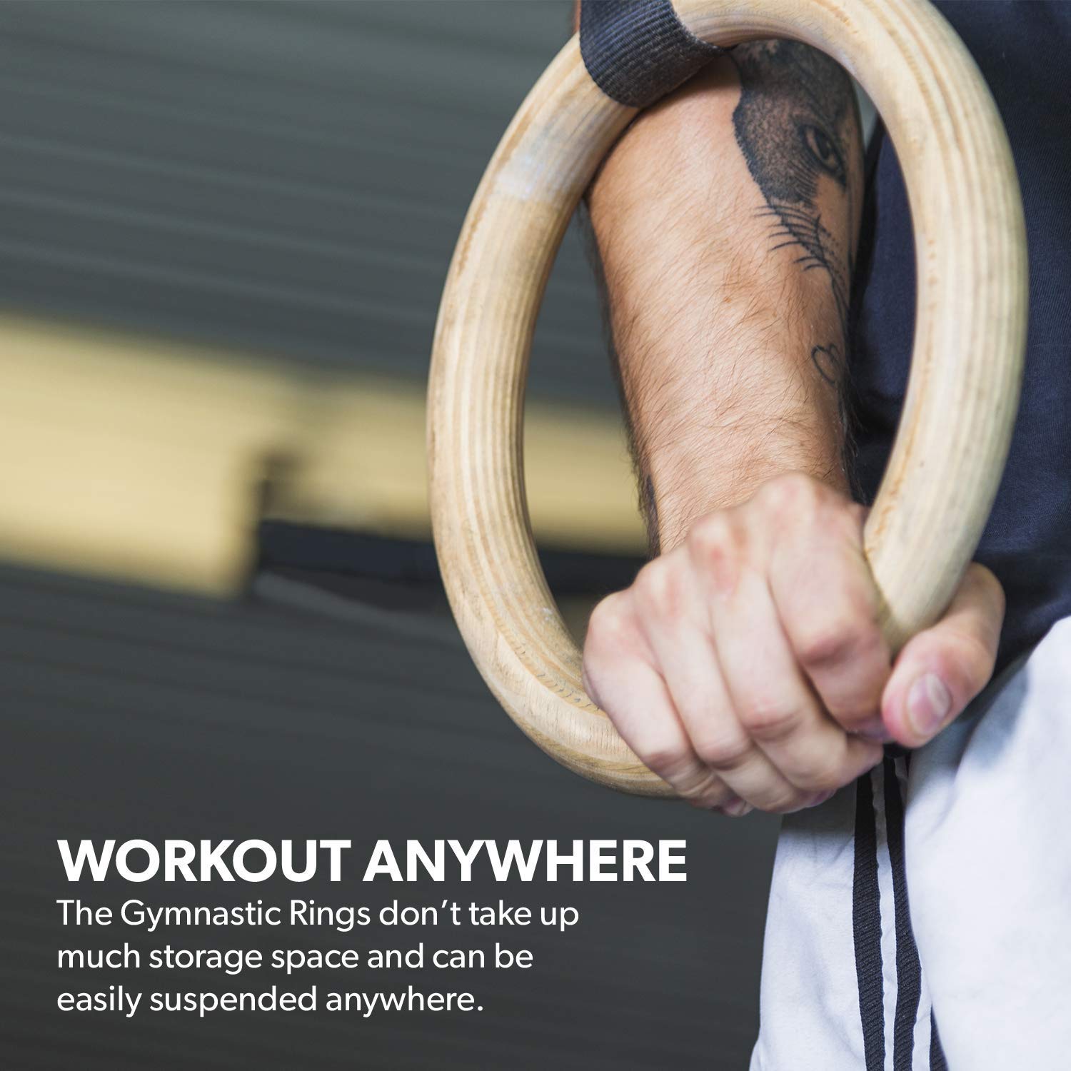 DMoose Fitness Gymnastic Ring (Wooden Rings w/Black Strap)