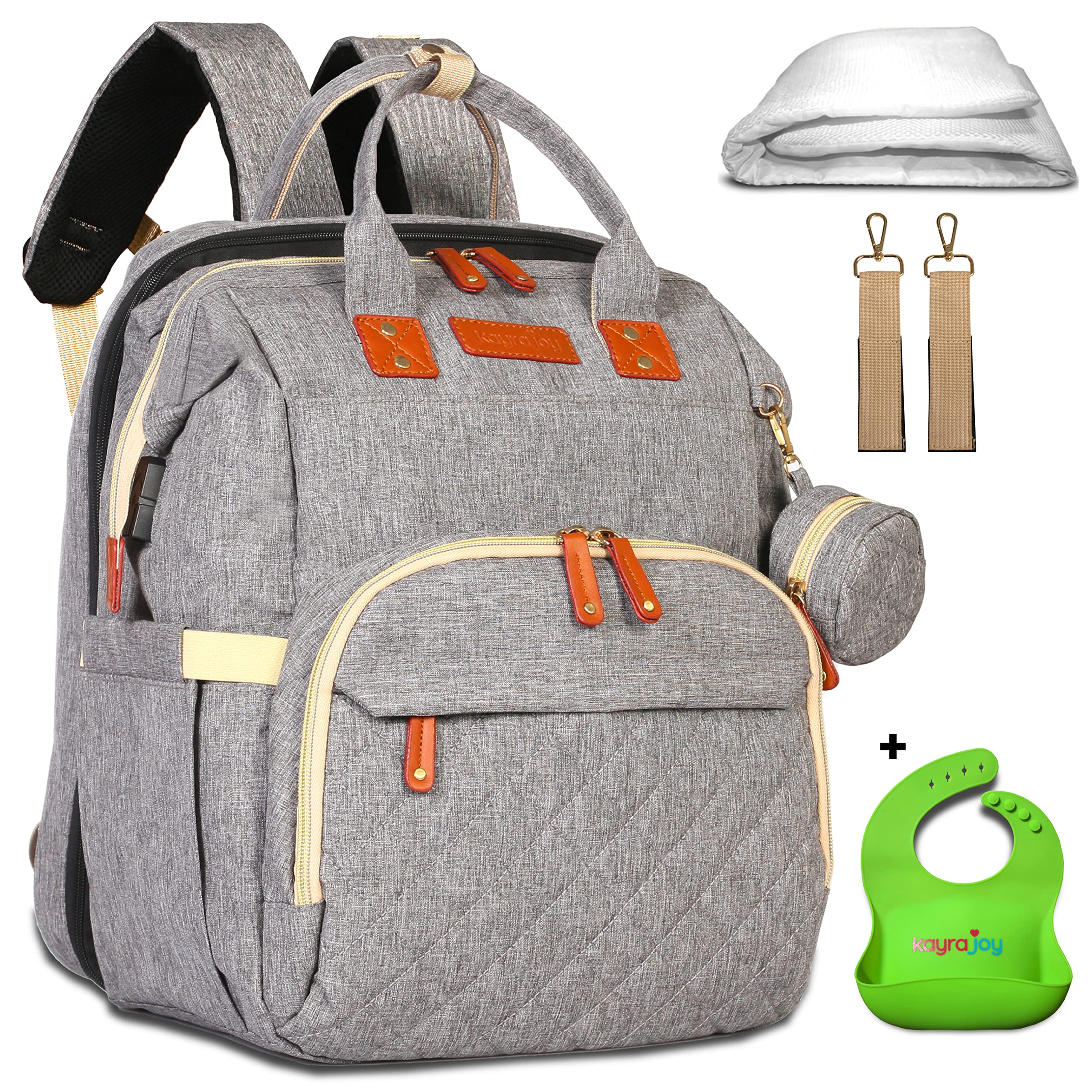 Kayra Joy Extra Large Diaper Bag Backpack For 2 Kids - 38 L Baby Diaper Bag with Changing Pad, Charging Port, Insulated Pockets, Pacifier Pouch, Waterproof, Unisex Grey