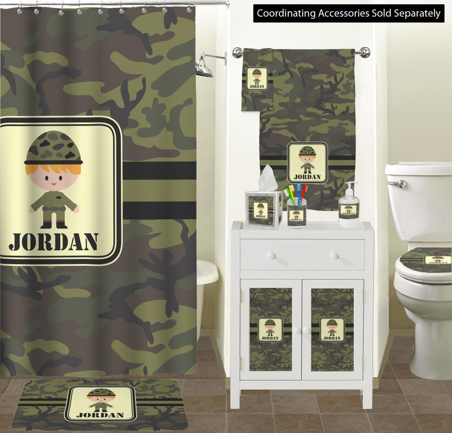 RNK Shops Personalized Green Camo Waste Basket - Double Sided (Black)