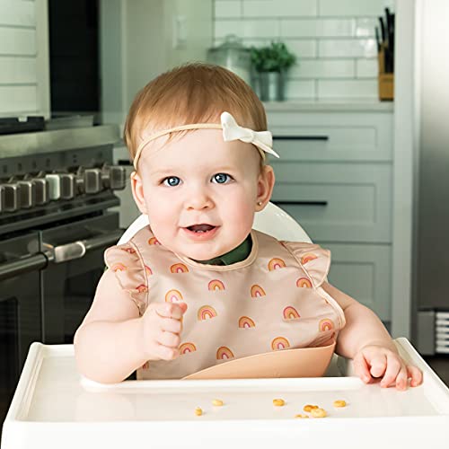Tiny Twinkle Silicone Pocket Bibs - Waterproof Bibs Babies, Food Catching, Mess-Proof Bibs for 6-24 Months Old Baby Boy and Girl, Toddlers, 2-Pack (Boho, Cinnamon)