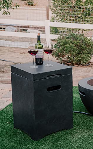 Kante 23.6" H Square Charcoal Eco-Friendly Concrete/Metal Outdoor Patio Backyard UV and Weather Resistant Modern Propane Tank Cover Storage Box for Gas Fire Pit, Hideaway Side Table,RMFP-T01-60121