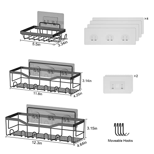 Shower Caddy Shelves, Adhesive Shower Organizer,Rustproof Stainless Steel Shower Shelf for Inside Shower, No Drilling Rustproof Bathroom Shower Caddy Basket Shelf with Soap Holder and 4 Hooks (Black)