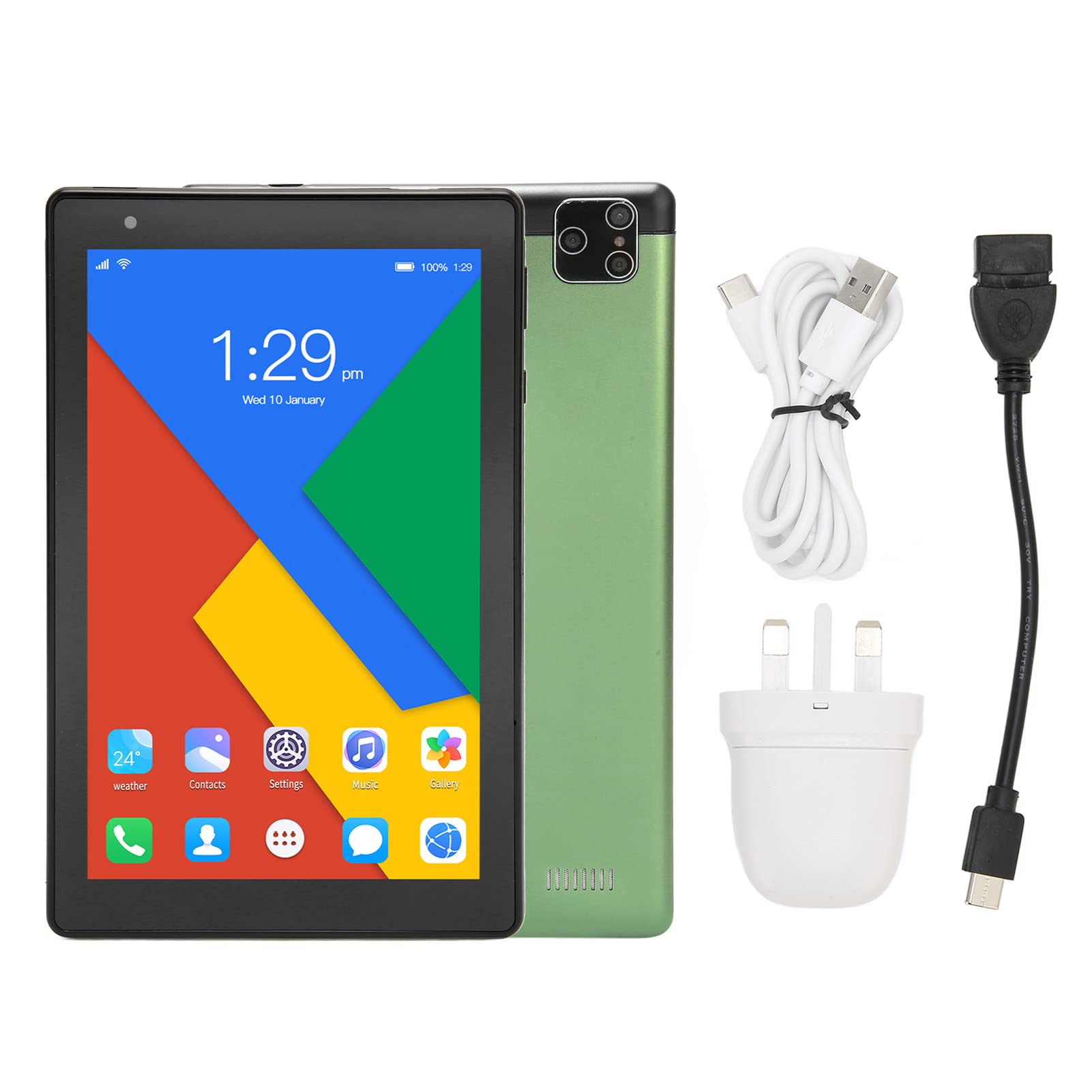 KOSDFOGE 8-inch Kids Tablet with Android 10, 2GB RAM, 32GB Storage, 128GB Expandable Memory, Dual SIM Dual Standby, Dual Camera, and 4500mAh Lithium Battery(Green)