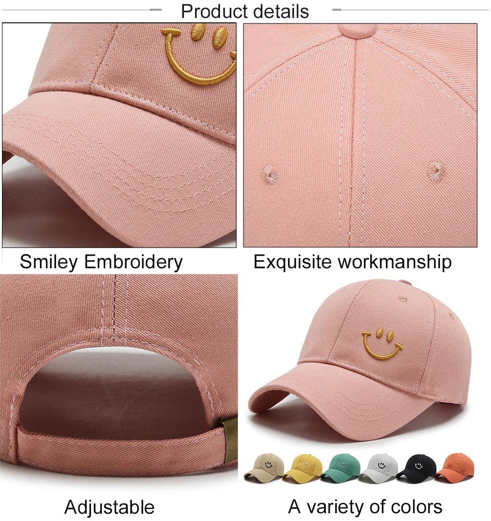 GEGEEN DOMOG Smiley Face Hat Trucker Hats Adjustable Smile Baseball Cap Summer Preppy Y2k Hat for Women Men (Embroidery-White)