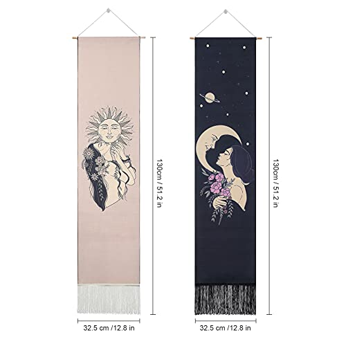 Erikord Sun and Moon Tapestry Wall Hanging the Moon Tarot Card Tapestry Burning Sun Tapestries for Room/Bedroom
