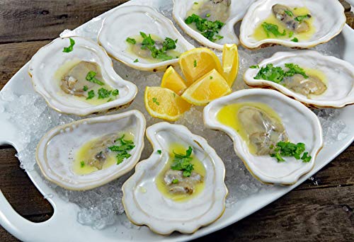 Jefferson Street - Ceramic Oyster Shells for Grilling Baking Cooking -12 Pack - Beautiful, Real Oyster Shell Look- Durable Stoneware Clay and Glaze - Reusable and Easy to Clean - Handmade in USA