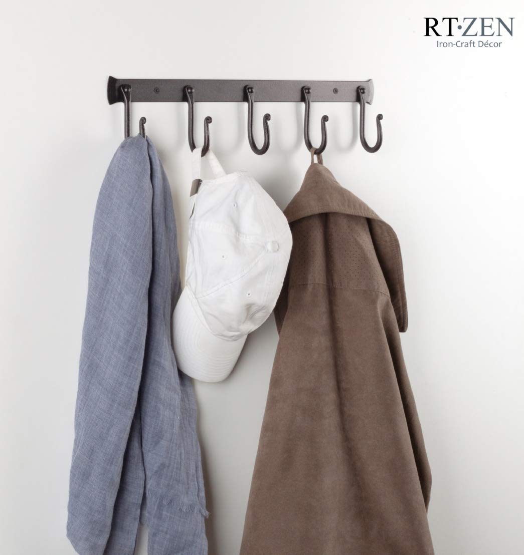 RTZEN Wall Hooks for Hanging - 5 Hook Farmhouse Decor Coat Rack Wall Mount - Heavy Duty Hanging Towel Racks for Bathroom or Purse Hanger Hat Organizer - Stylish Hooks for Hanging Coats