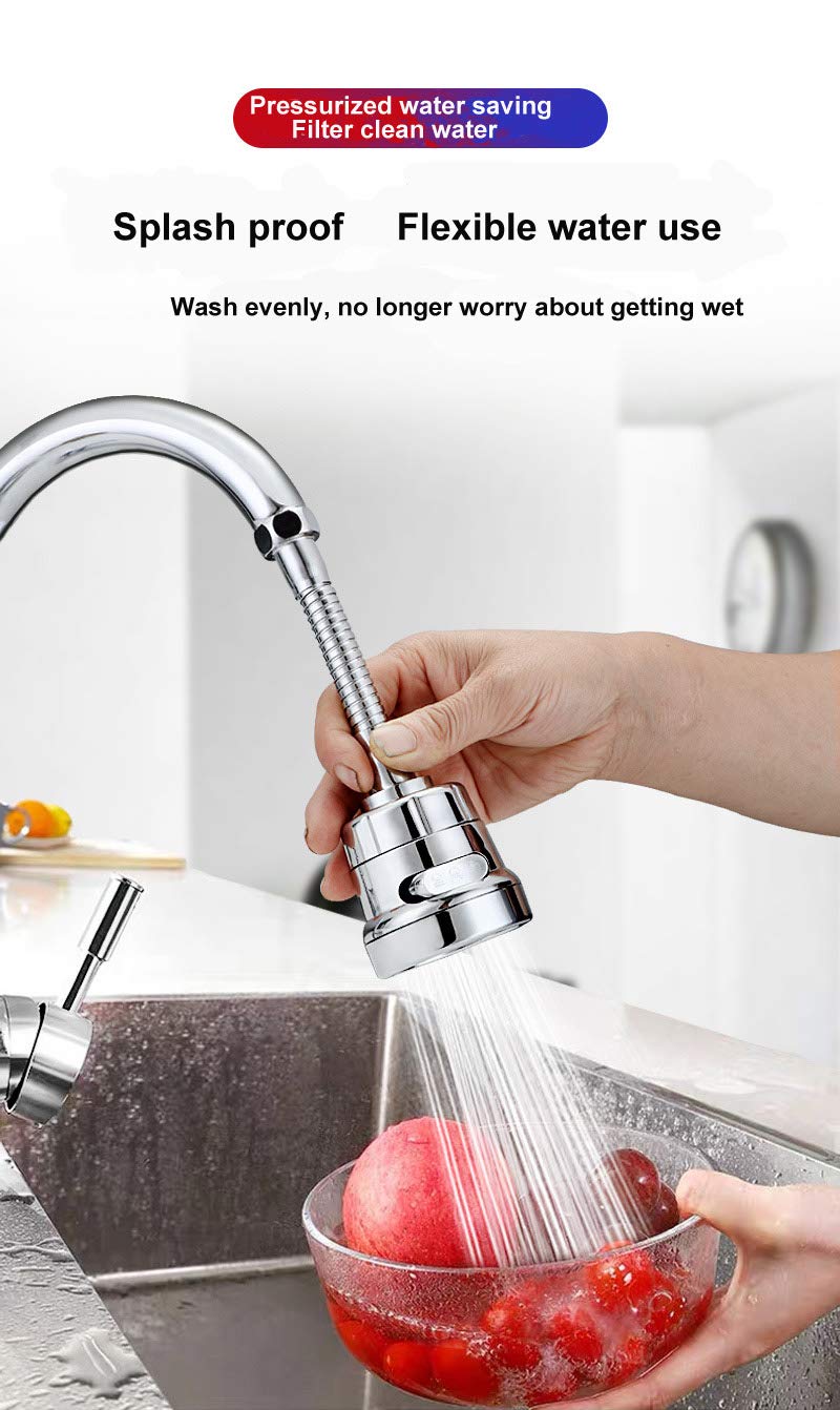 Faucet Water Filter, 360 ° Rotatable Faucet,Moveable Kitchen Tap, Splash Proof Filter, High Pressure Faucet Aerator Head Universal Copper Connector, 3 Adjustment Modes Faucet Sprayer (mid-length)