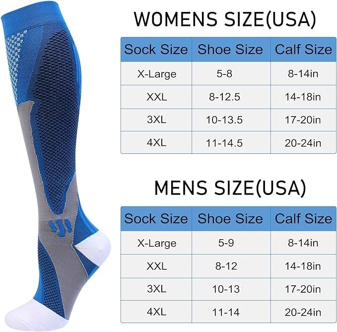 Double Couple 5 Pairs Wide Calf Compression Socks for Men Women 20-30mmhg Extra Plus Size Knee High Support