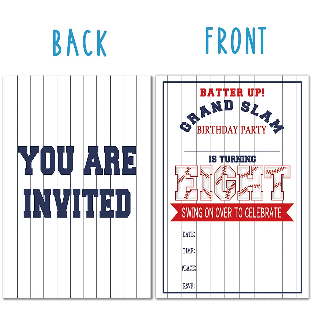 ukebobo 8th Birthday Party Invitations with Envelopes – Batter Up Baseball Party Invitations, Baseball Party Decorations– 20 Cards With Envelopes(bq-08)