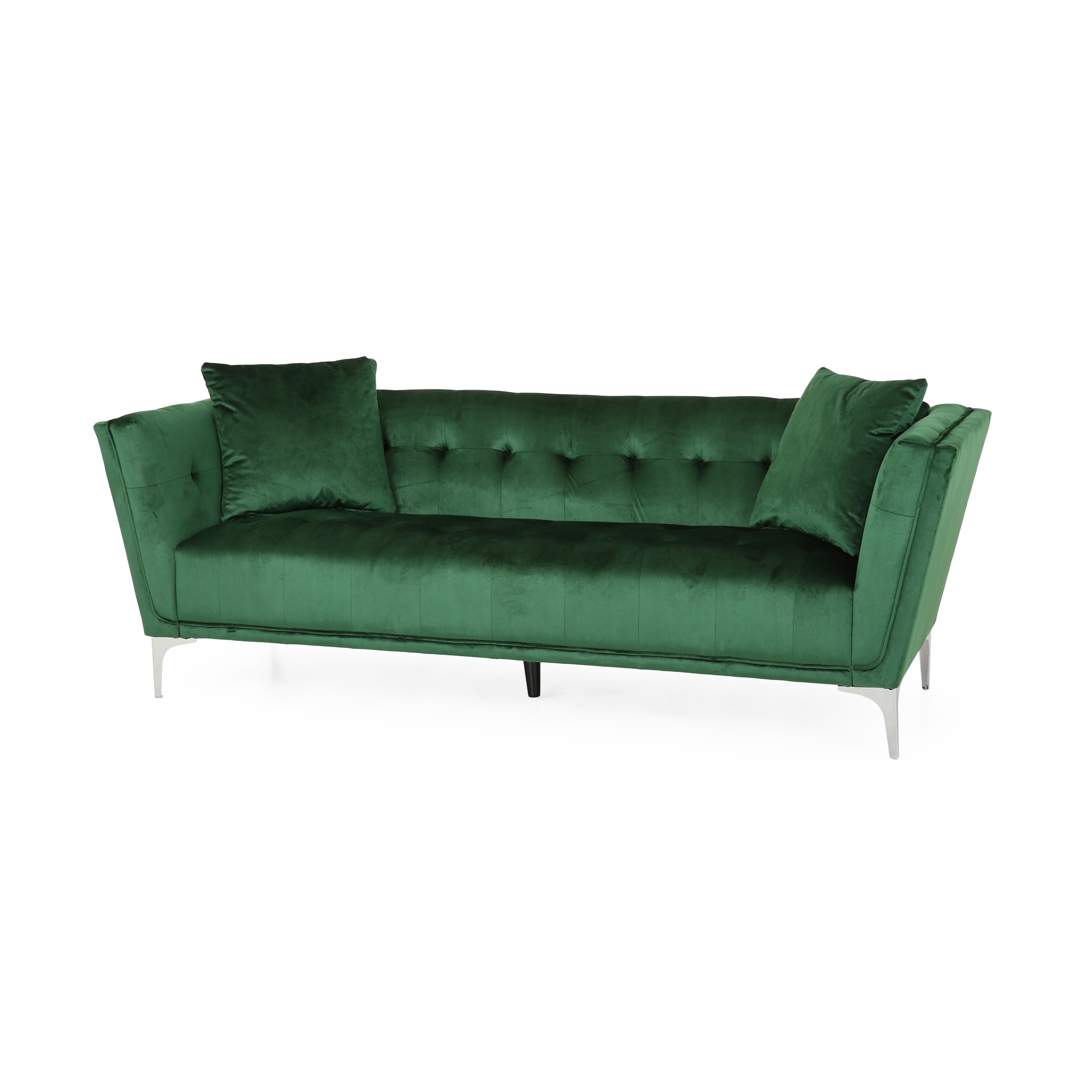 Merax Comfy 3-seat Velvet Sofa with Metal Legs, Modern Couch for Living Room, Bedroom, Apartment, Office, Emerald