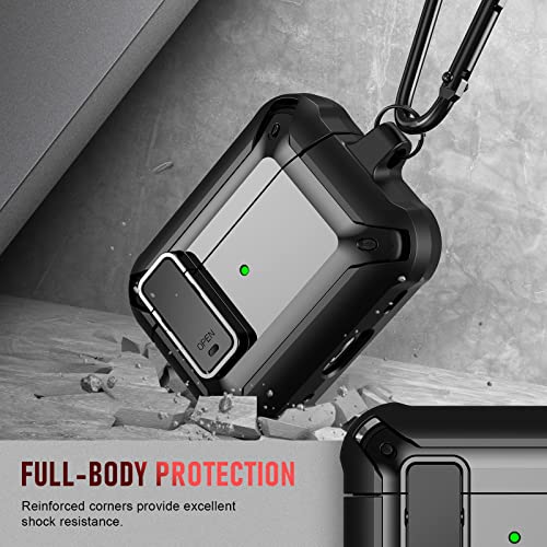 Samtec Airpod Pro 2 Case Cover 2022 with Secure Lock Clip, Military Armor Series Full-Body Rugged Hard Shell for Men Women with Keychain，Shockproof Protective Case for AirPod Pro 2nd Generation,Black