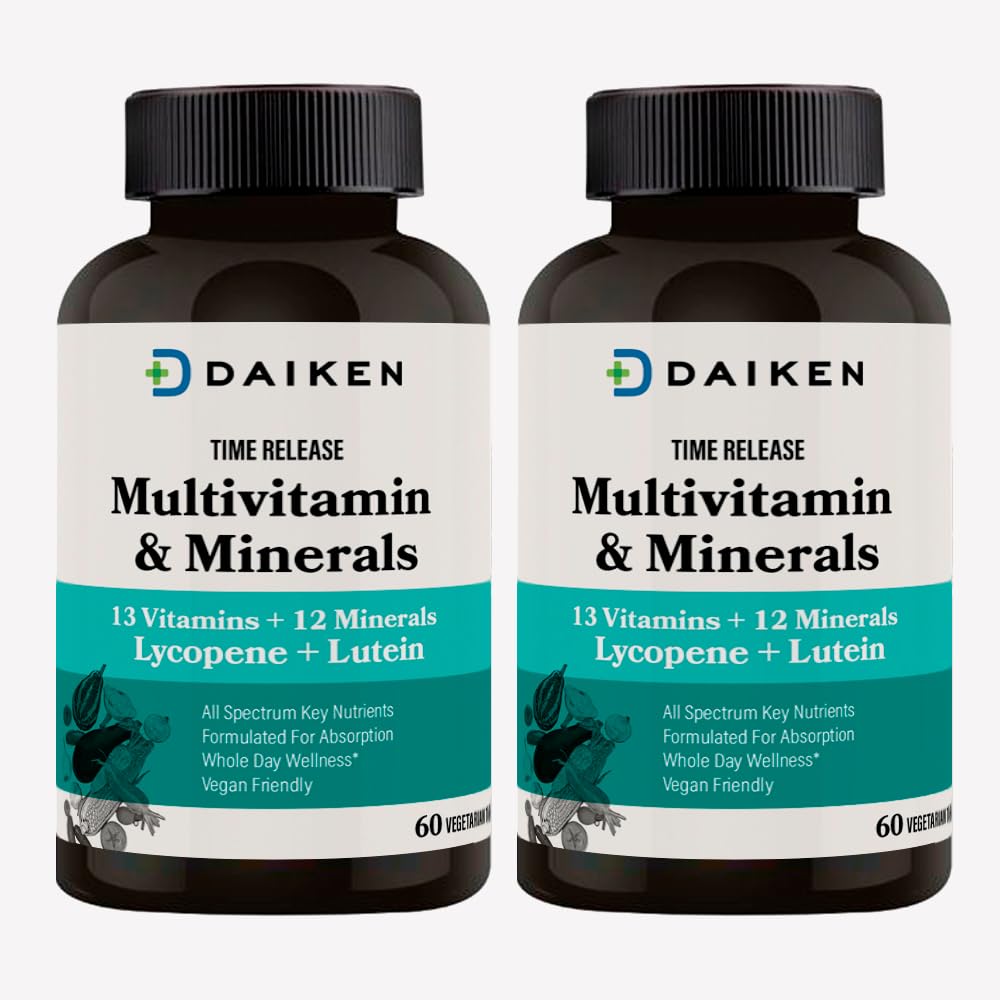 DAIKEN Lutein Multivitamin with Lycopene, Time Released Multivitamin for Women & Men, 27 Full Spectrum Vegan Multivitamin, Mini & Easy to Swallow, 60 Tablets (Pack of 2)