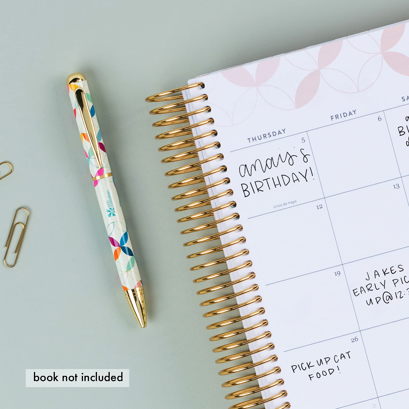 Erin Condren Ballpoint Pen and Designer Gift Box in Colorful Mid Century Circles, Designer Ink Pen in Black Ink, Comes with Beautiful Decorative Box