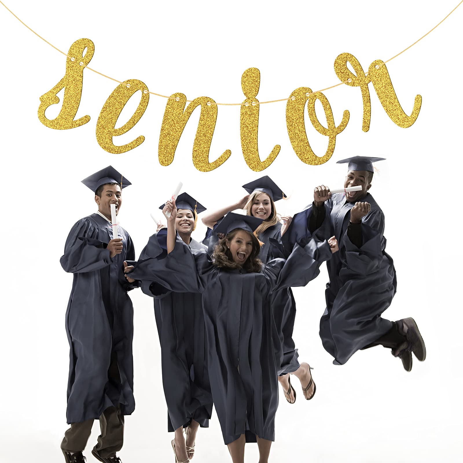 WeBenison Senior Banner Masters Smart Congratulations Banner Congrats Grad Party Bunting Decoration Supplies/Gold Glitter
