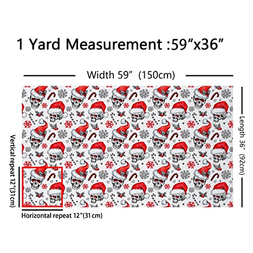 Sugar Skull Fabric by The Yard, Xmas Upholstery Fabric, Christmas Snowflake Candy Canes Decor Fabric, Leaves Heart Pattern Indoor Outdoor Fabric, Gothic DIY Art Waterproof Fabric, Red Grey, 2 Yards