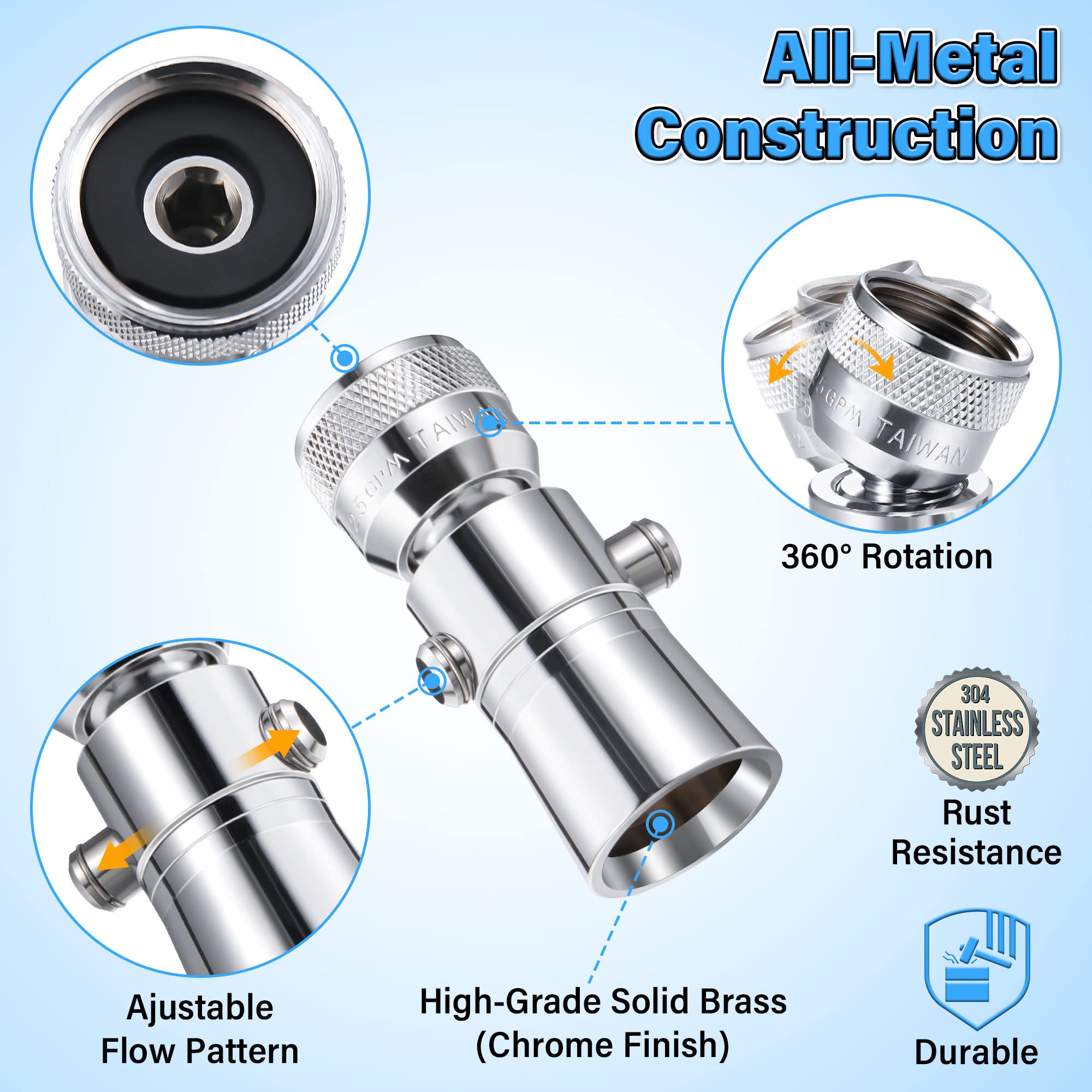 Enhon 1 Set 2 Setting Pivoting Single Spray Shower Head with Shut Off Valve Replacement for 52652-PK Compatible with Delta Shower 2.5 GPM Brass Water Saving Shower Head Chrome 1" Diameter Spray Face