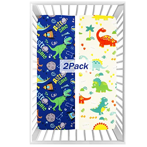 GOPHRALOVE Crib Sheets for Boys 2 Pack Stretchy Baby Fitted Crib Sheets for Standard Crib Super Soft Crib Mattress Fitted Sheet Dinosaurā¦