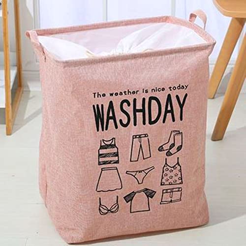 Shellconch Foldable Storage Bin Basket Laundry Basket,Foldable Fabric Storage Bin With Drawstring Cover。Dirty Clothes Hamper for Bedroom.(16.5L x 12.6W x 21.6H) (Pink)