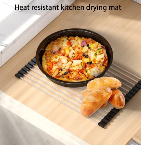 HEREOF Roll Up Dish Drying Rack for Kitchen Counter, Rolling Stainless Steel Sink Drying Mat Foldable Drainer for Kitchen Organization and Storage 17.5x11.8