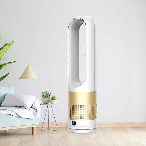 KLKCMS Bladeless Fan, Floor Fan, Mute Oscillating Portable Cooling Fan, Floor Standing Fan, Tower Fan for Living Room, Office Hotel Bedroom Indoor, gold