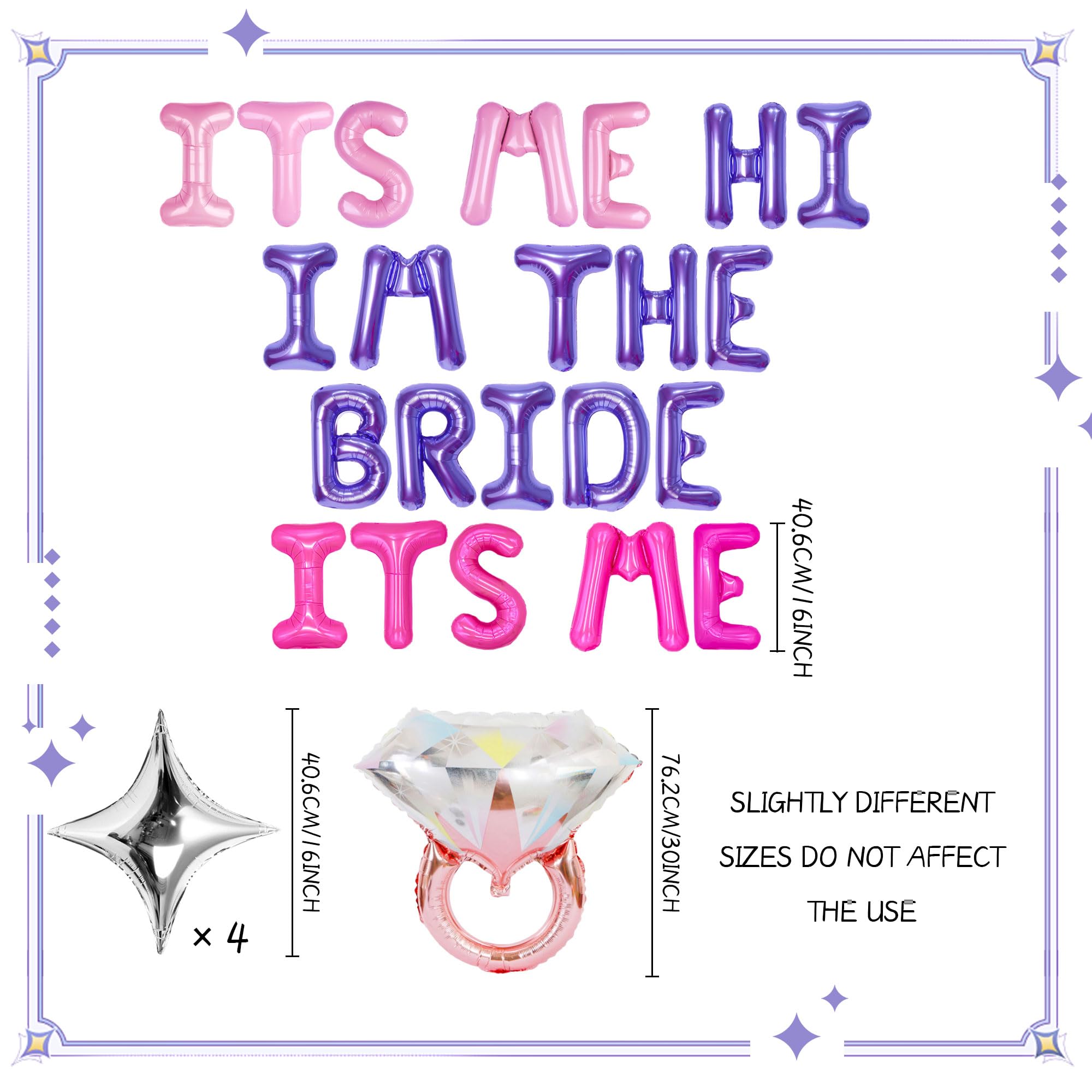 LaVenty It's Me Hi I'm The Bride It's Me Banner Balloons Iridescent Bachelorette Party Decoration Bridal Shower Party Decorations