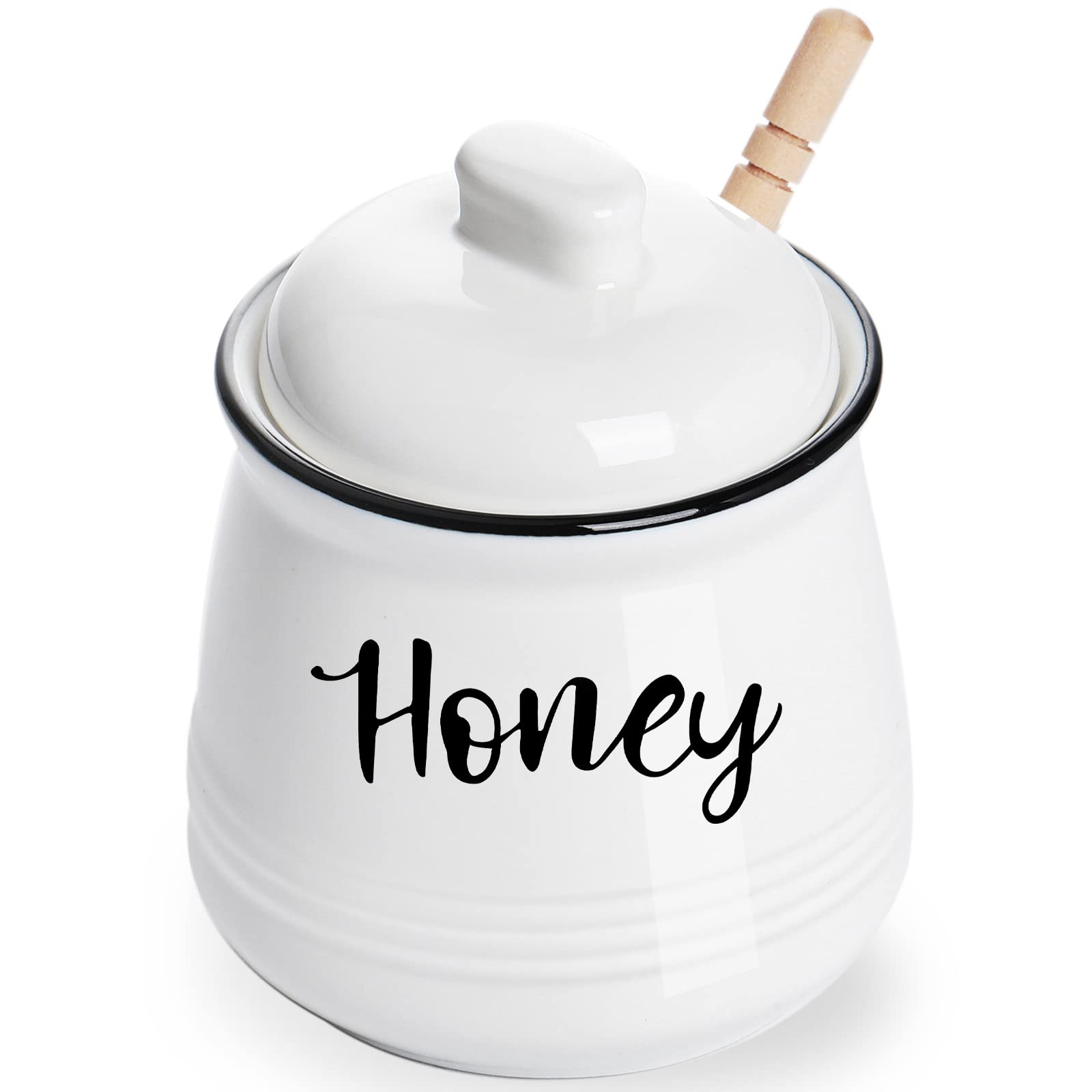 HAOTOP Farmhouse Porcelain Honey Jar with Dipper and Lid Set 12oz,Easy to Clean (White)