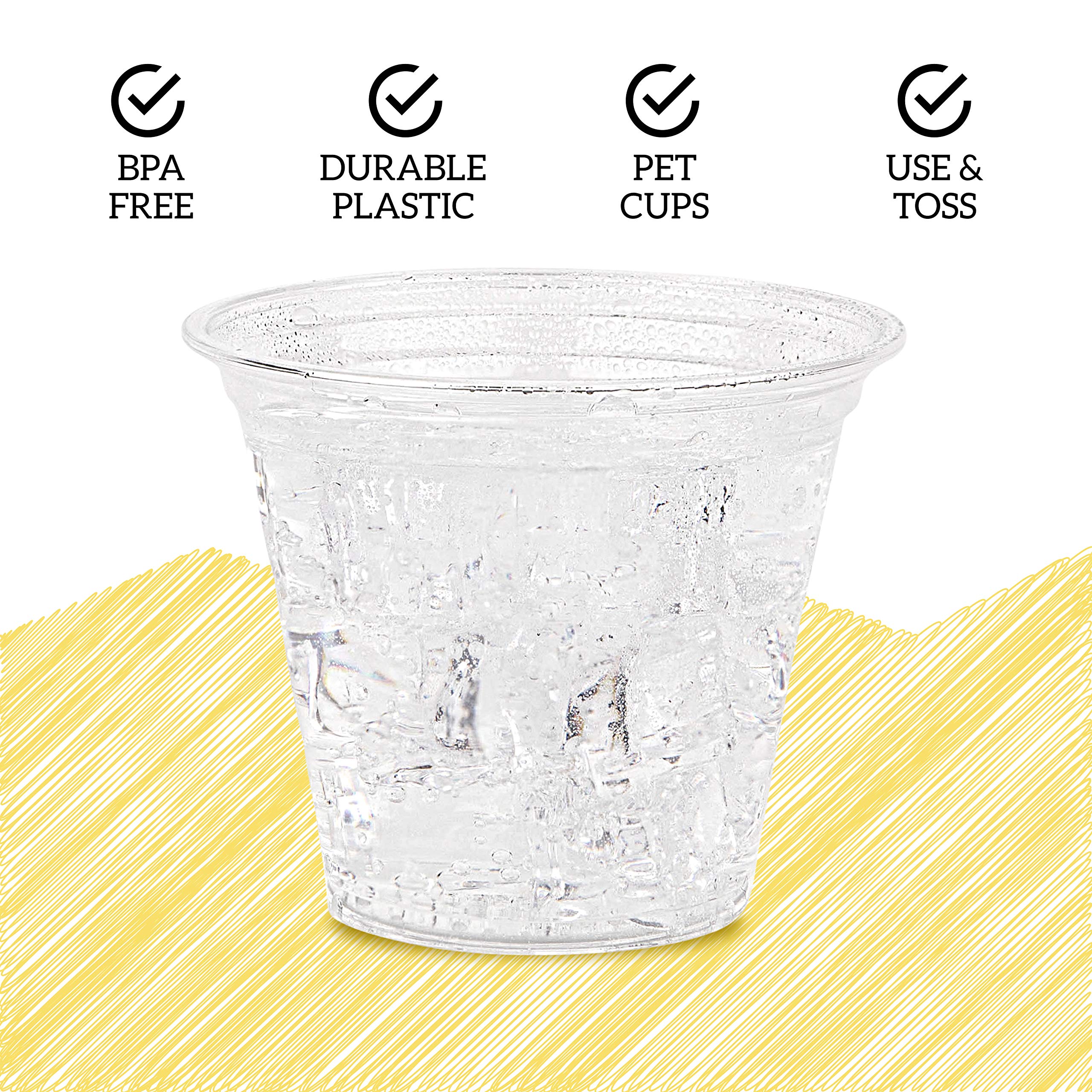 ELEGANT DISPOSABLES [100 Count] 9 Ounce Crystal Clear PET Old fashionedDesign for Iced Coffee, Cold Drinks, Slush, Smoothy's, Slurpee, Party's, Plastic Disposable Cups