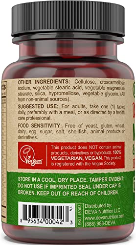 DEVA Tiny Tablets Vegan Multivitamins for Women & Men, Multivitamin Iron Free, Mineral Supplement, Vitamin C, Vitamin B Complex, Vitamin B12, Vitamin E, Zinc, Gluten free, 90 Tablets